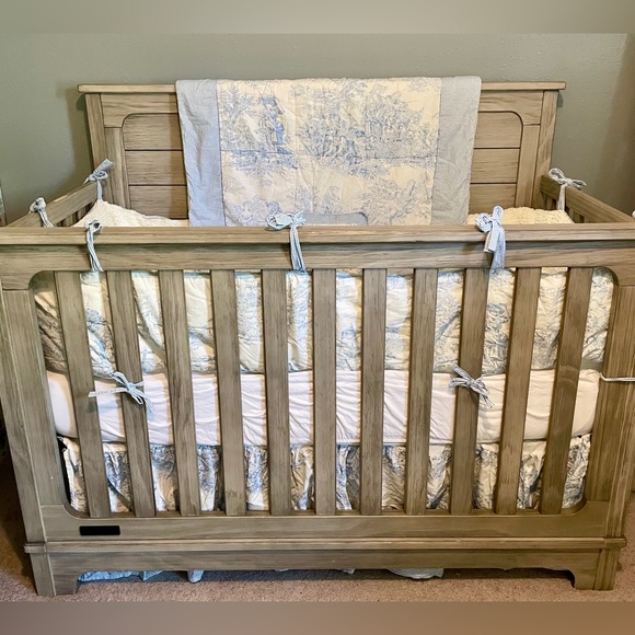 Other | Vintage French Blue Toileginghamchenille 8 Pc Baby Crib Bedding ...